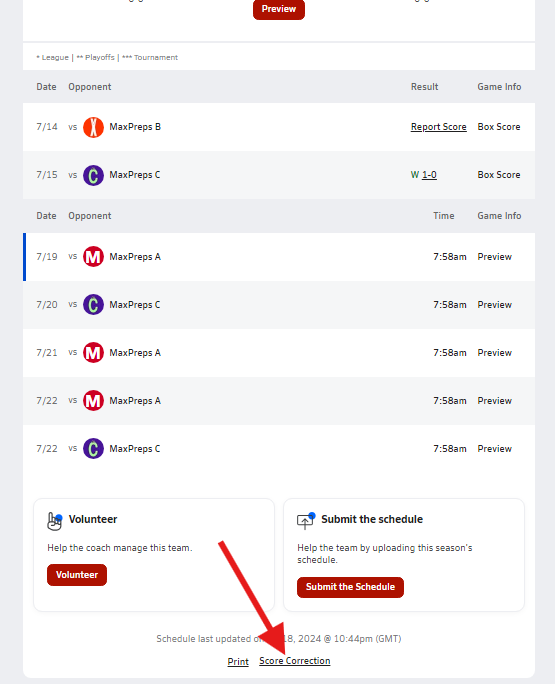 Score Corrections – MaxPreps Support