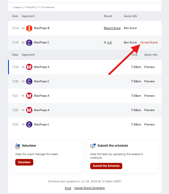 Score Corrections – MaxPreps Support