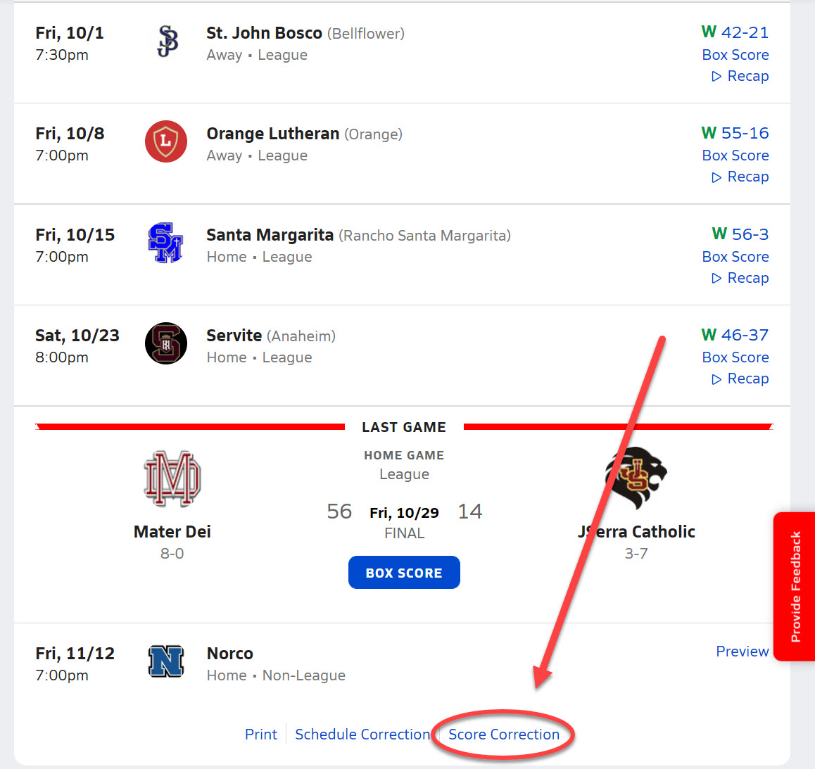 Score Corrections – MaxPreps Support